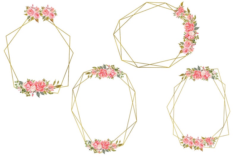 Pink Romantic Geometric Gold Frames Floral Crystal Frames | Etsy