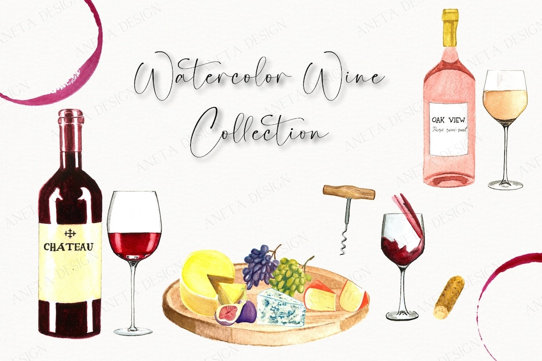 Wine and Cheese Clipart, Wine Glasses Clipart, Digital Planner, Clip ...