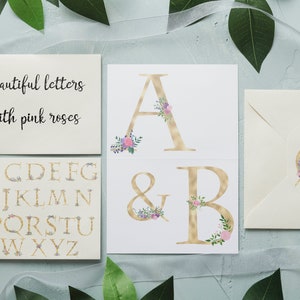 Delicate Roses Floral Printable Alphabet, Gold Foil Alphabet, Floral ...