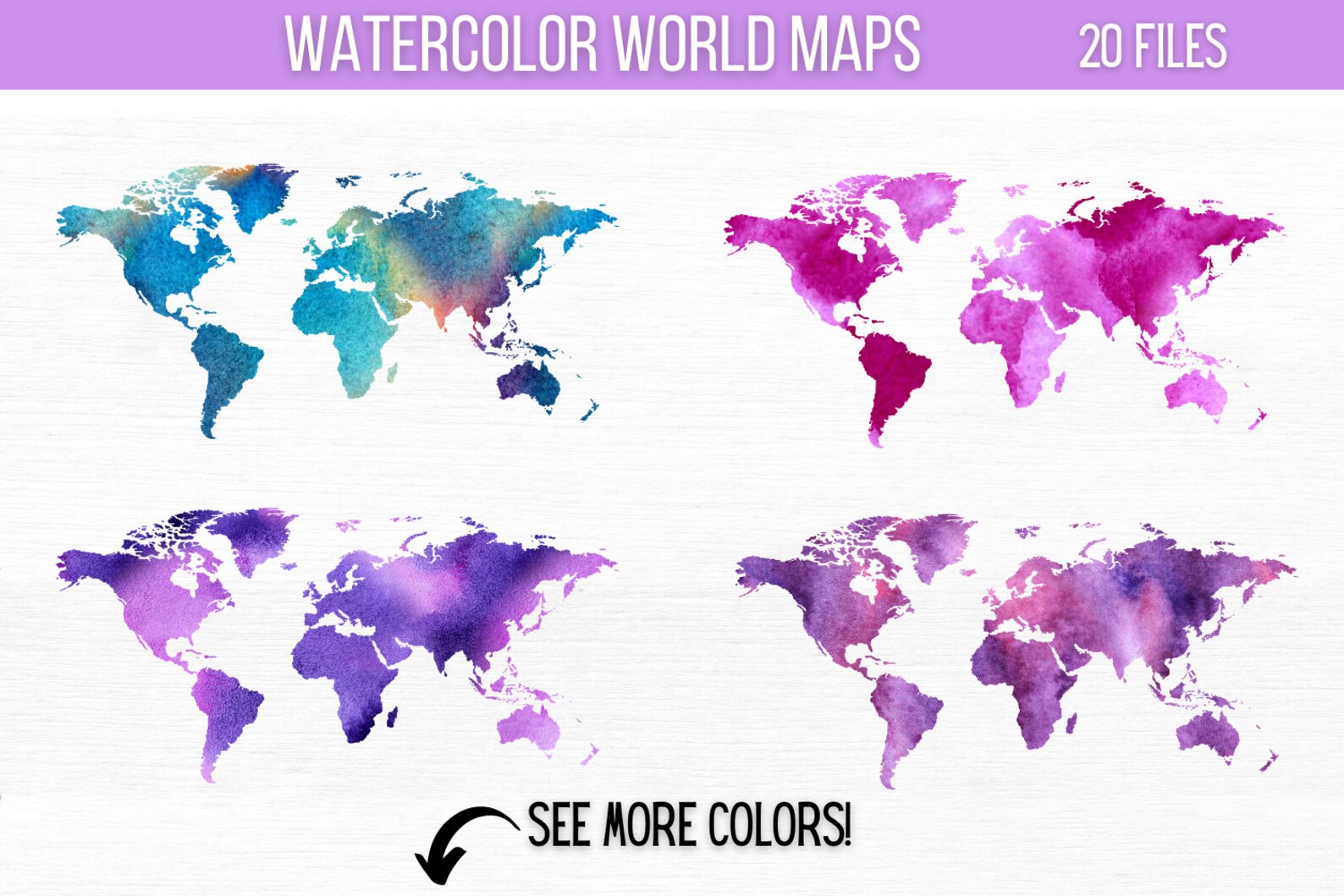 Watercolor World Maps | Digital Map Clipart Bundle | Wedding Map Art ...