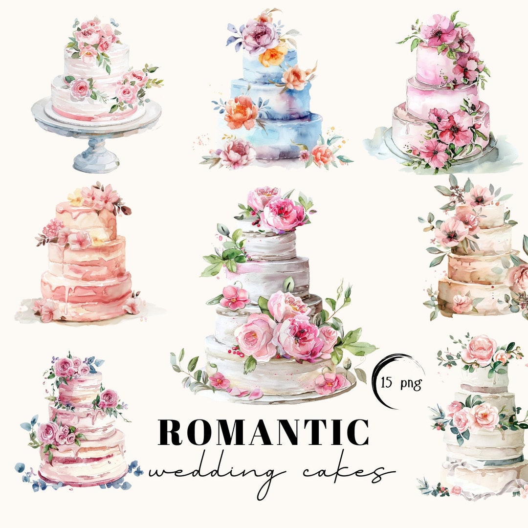 Watercolor Wedding Clipart, Wedding Cake, Floral Cakes, Bride Clip Art ...