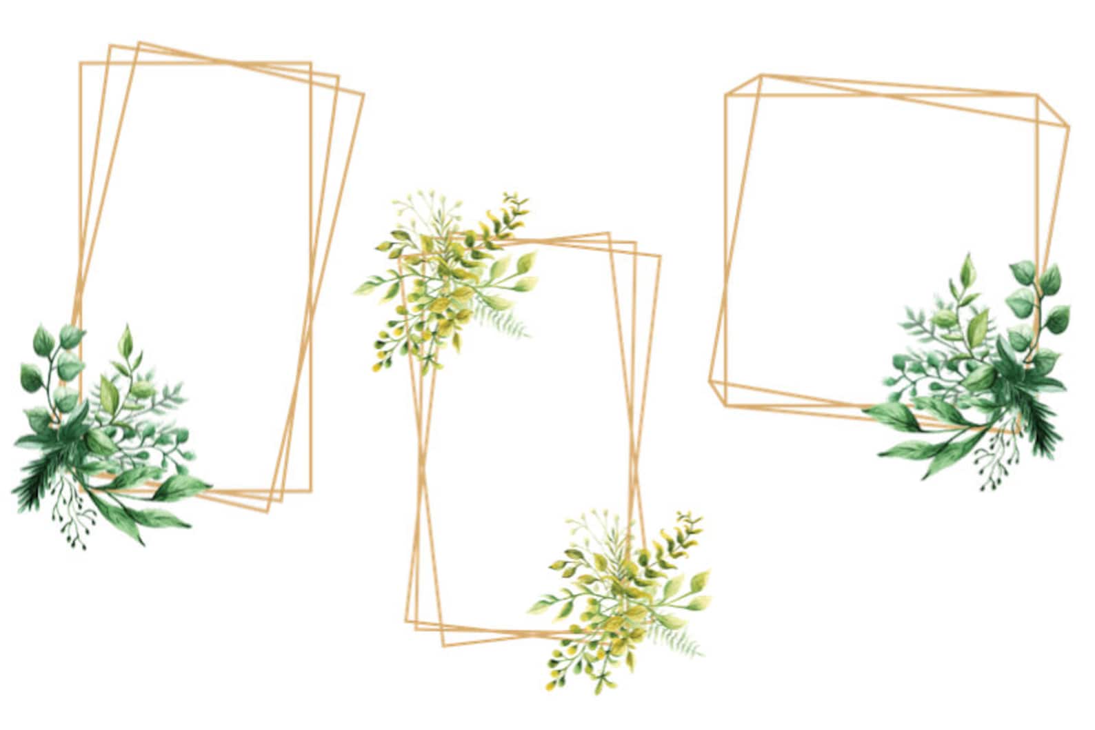Minimal Geometric Frames, Botanical Watercolor Frames Clipart, Green ...