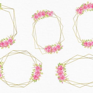 Geometric Gold Frames, Floral Crystal Frames, Wedding Polygonal Frame ...