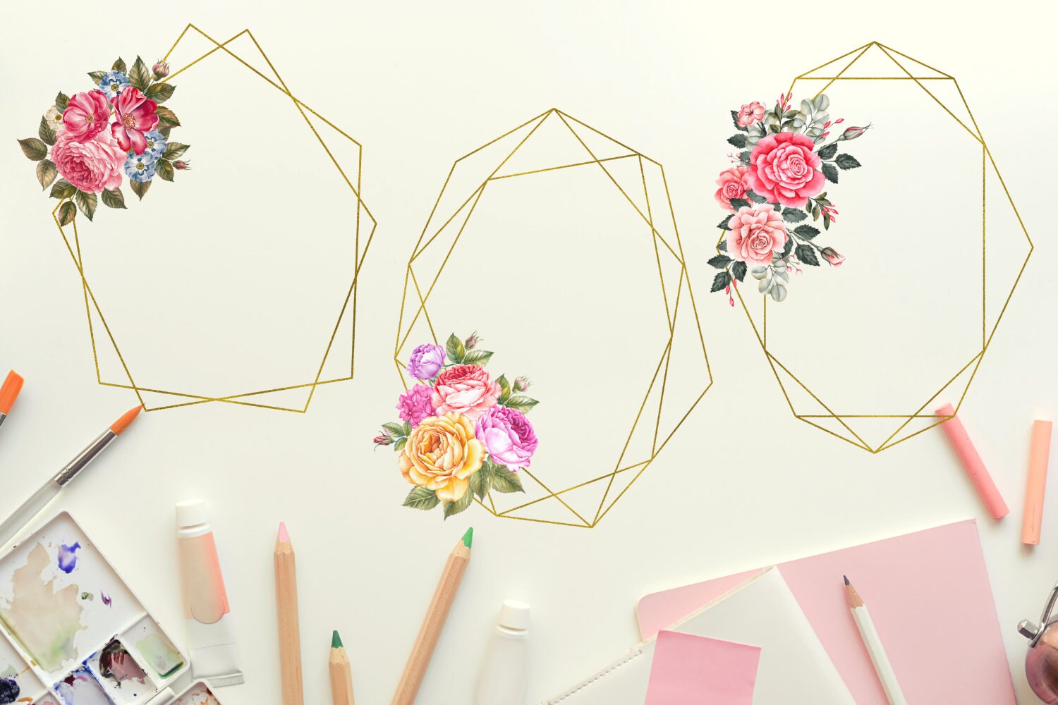 20 Geometric Frames Frames with Vintage Flowers Wedding | Etsy