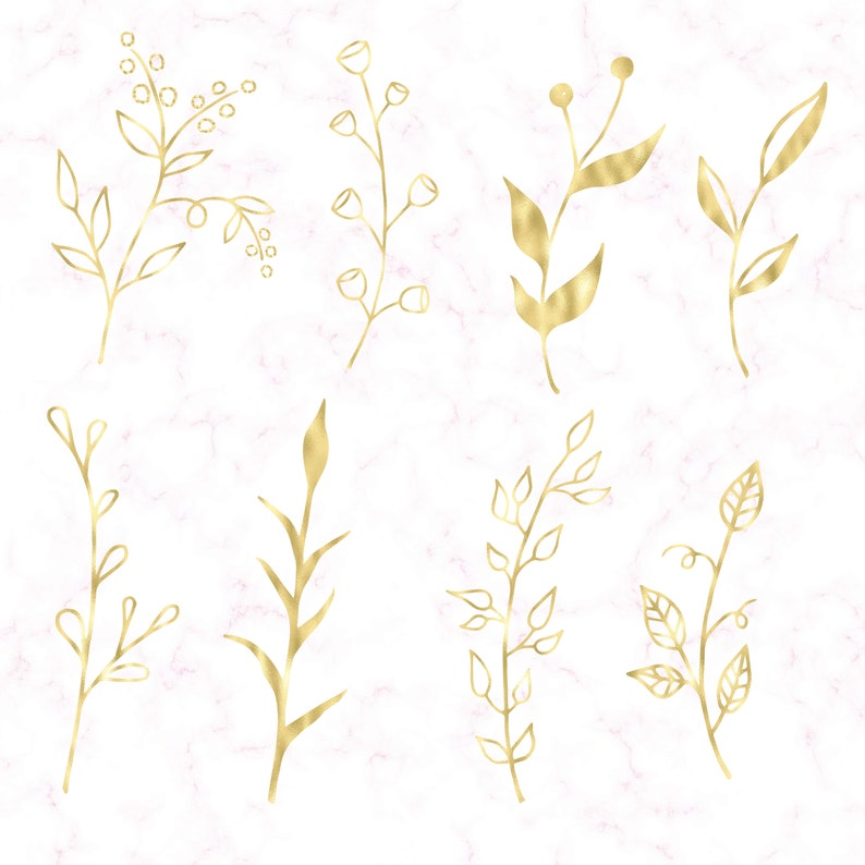 42 Gold floral clip arts Gold flower elements Hand drawn | Etsy