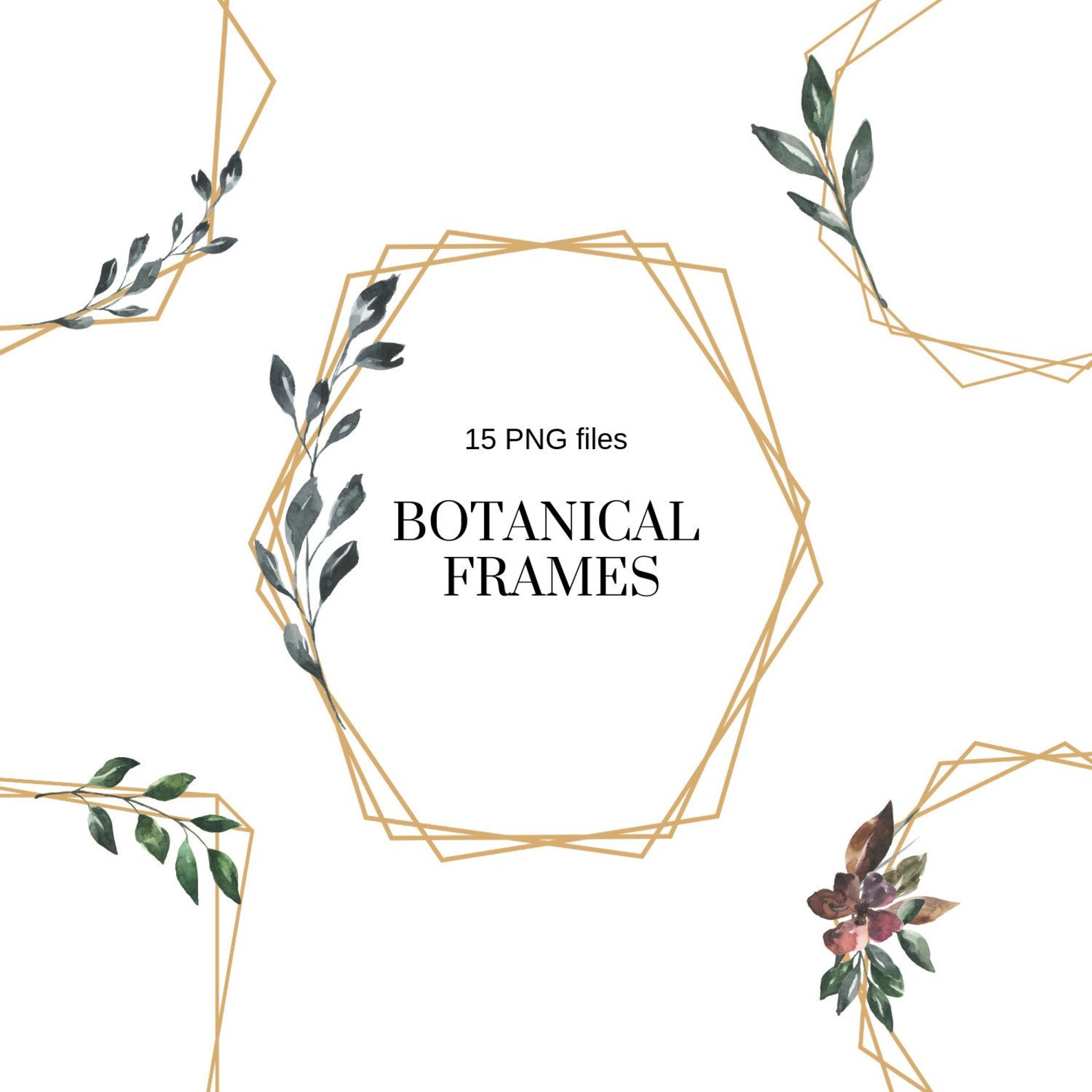 Elegant Minimal Geometric Frames, Botanical Watercolor Frames Clipart ...