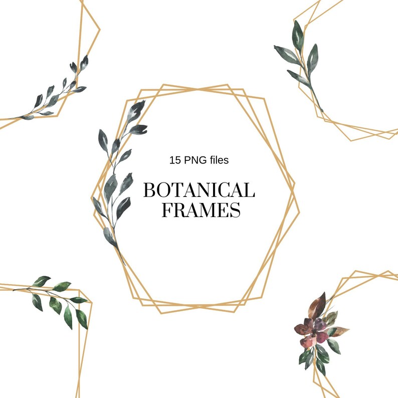 Elegant Minimal Geometric Frames, Botanical Watercolor Frames Clipart ...