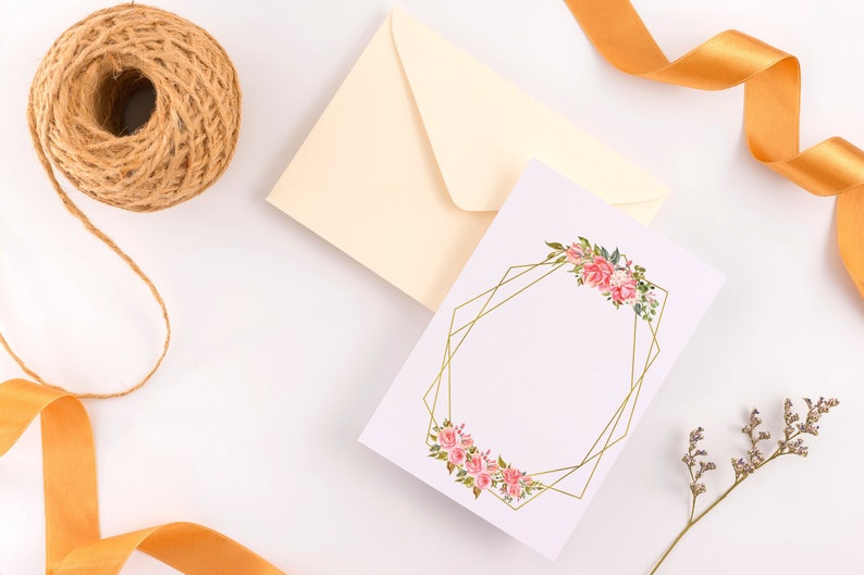 Pink Romantic Geometric Gold Frames, Floral Crystal Frames, Wedding ...