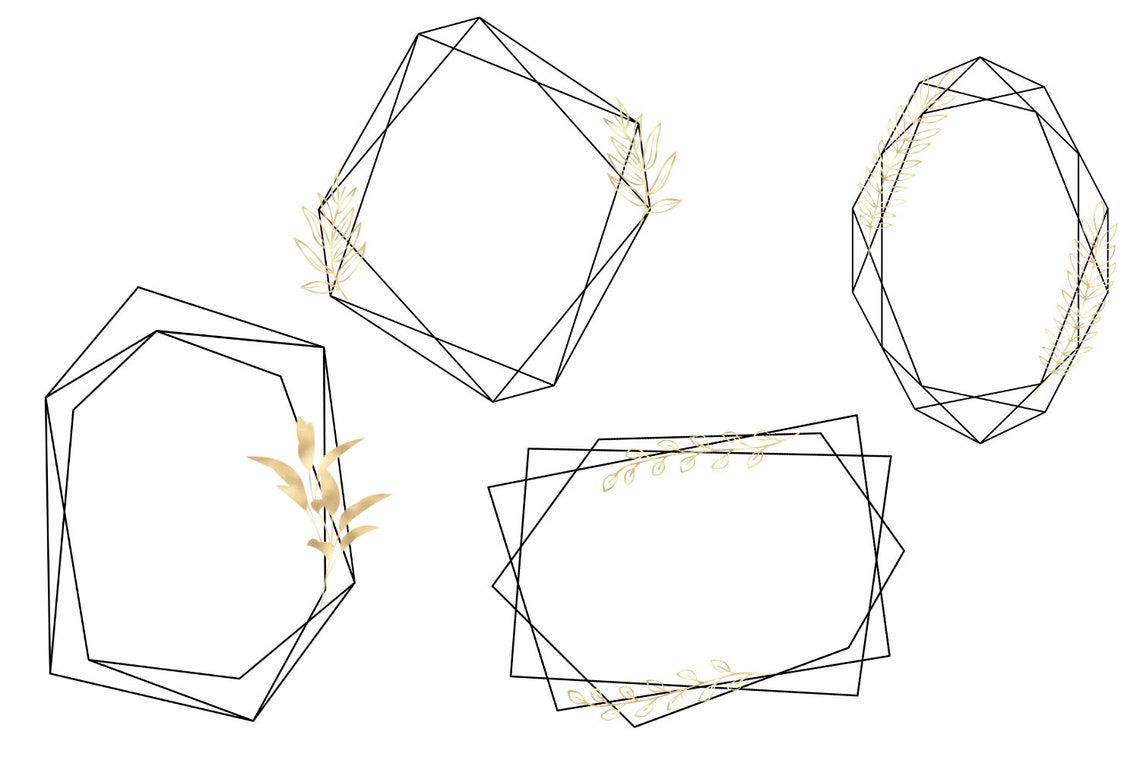 Minimal Geometric Frames Gold Frames Clipart Frames With | Etsy