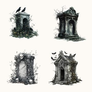 13 Watercolor Graves Illustrations – Gothic, Black and White Art ...
