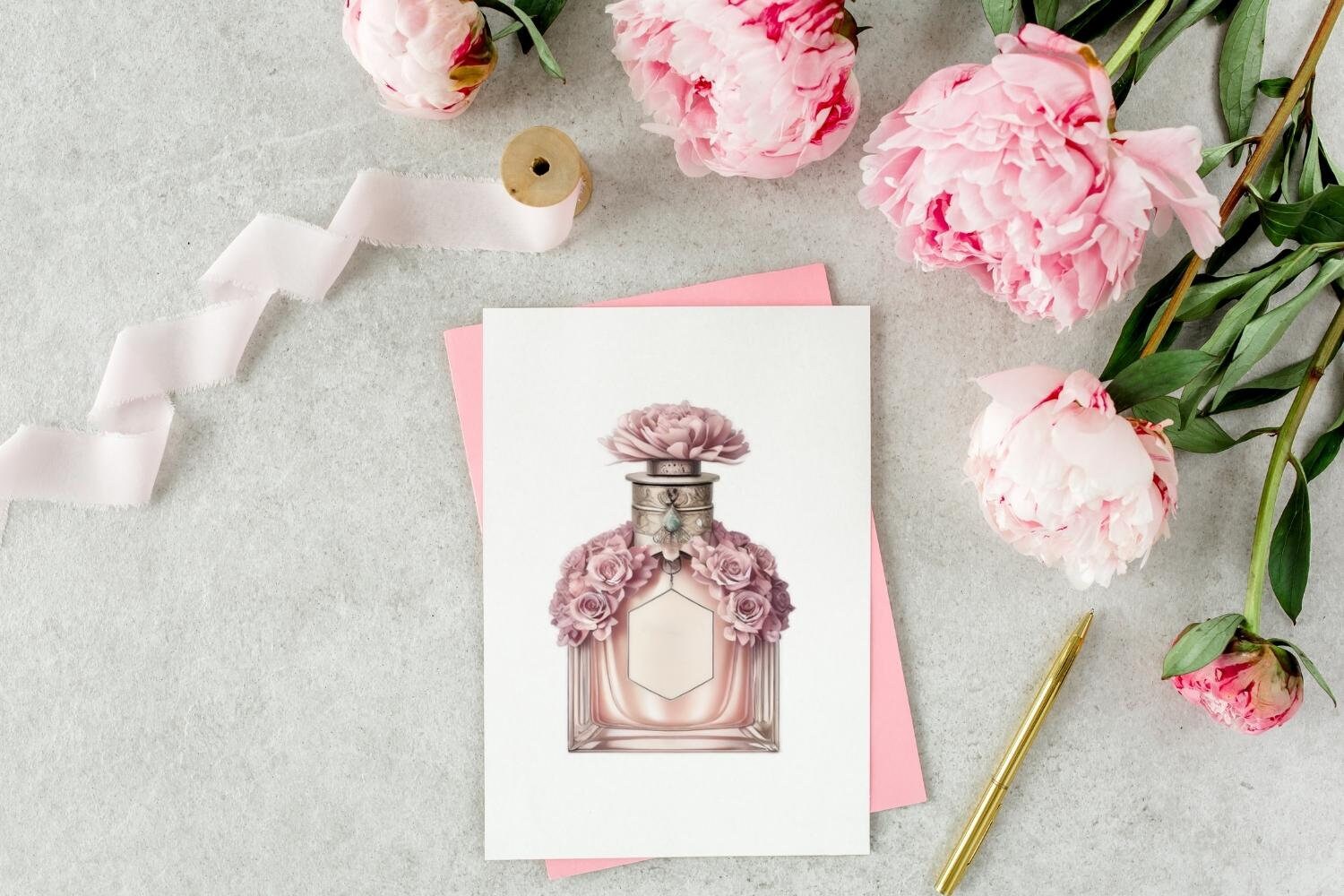 Watercolor Heart Shaped Pink Perfume Bottles Clipart - Etsy