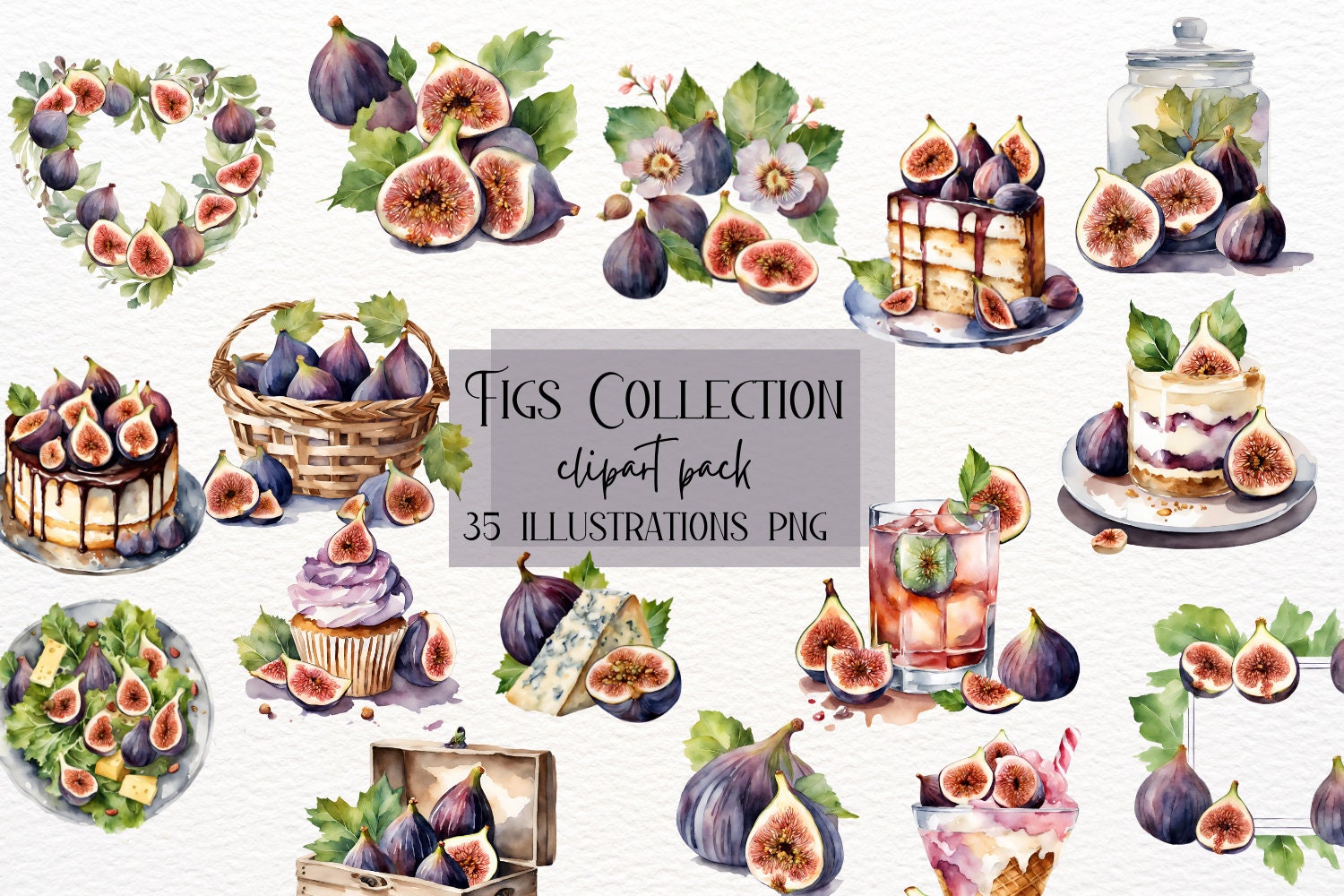 Watercolor Fig Clipart, Figs Watercolour Clipart Bundle, Summer Fruit ...