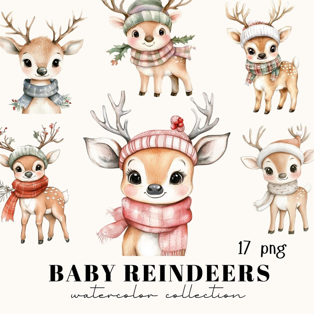 Watercolor Christmas Clipart, Baby Deer, Reindeer Clipart, Christmas ...