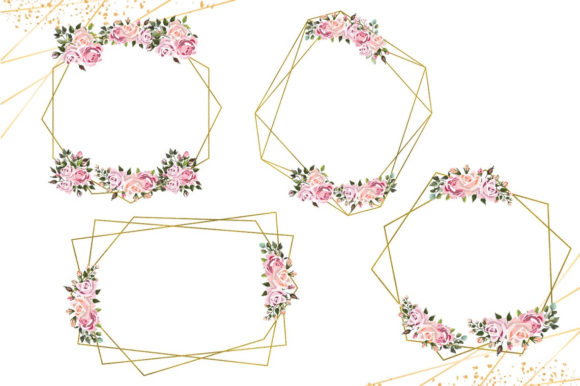 Decorative Frames Watercolor Floral Geometric Frames Rose - Etsy