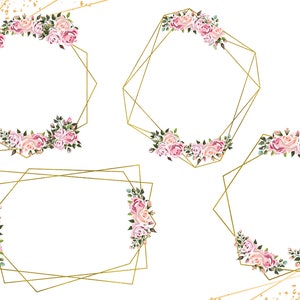Decorative Frames, Watercolor Floral Geometric Frames, Rose and ...