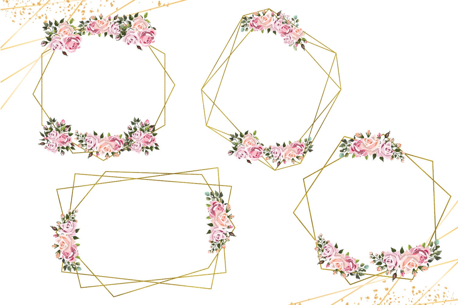 Decorative Frames Watercolor Floral Geometric Frames Rose | Etsy