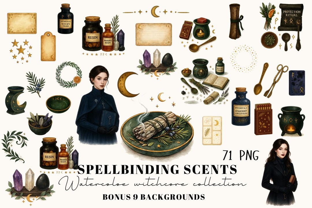 Witchcore Apothecary Clipart Bundle | Watercolor Potion Bottles, Labels ...