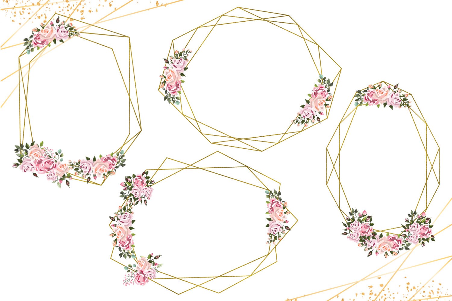 Decorative Frames Watercolor Floral Geometric Frames Rose - Etsy