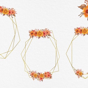 Fall Flowers Watercolor Frames, Geometric Gold Frames, Yellow Gold ...