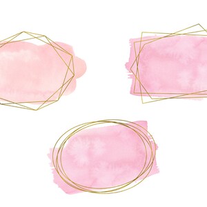 Pink and Gold Frames Clip Art, Watercolor Design Elements, Polygonal ...