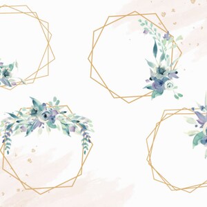 15 Geometric Frames With Flowers & Berrries, Watercolor Clipart, Frames ...