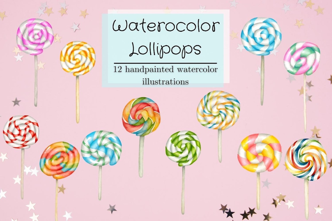 Rainbow Candy Clipart, Watercolor Lollipops, Digital Planner, Digital ...