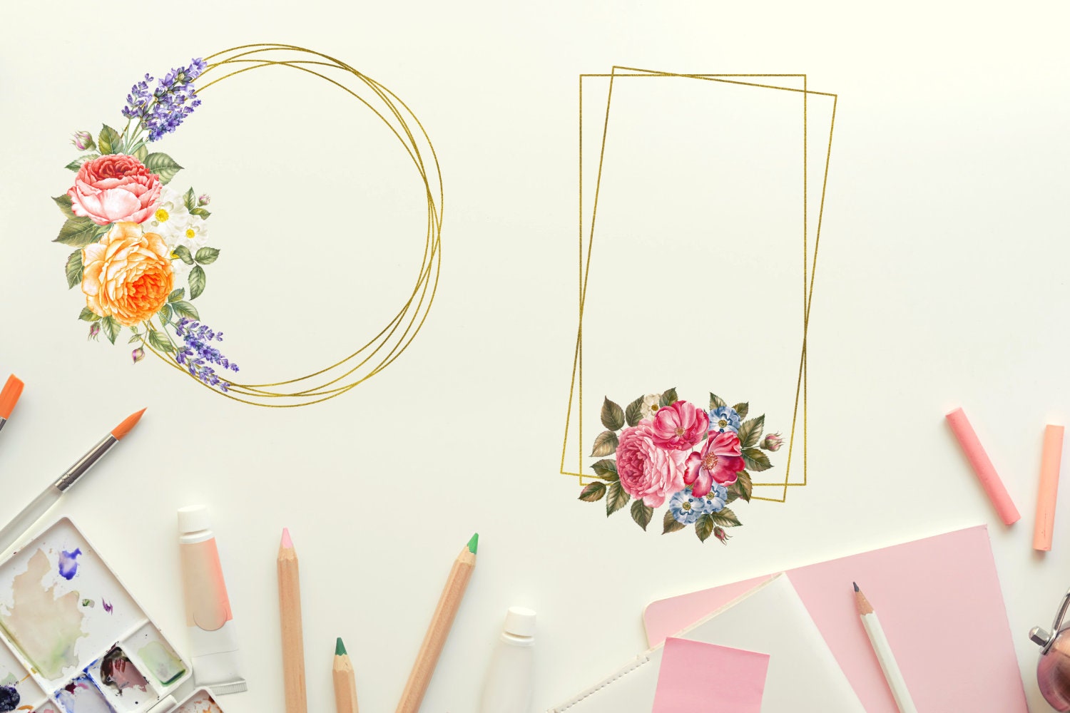 20 Geometric Frames Frames with Vintage Flowers Wedding | Etsy