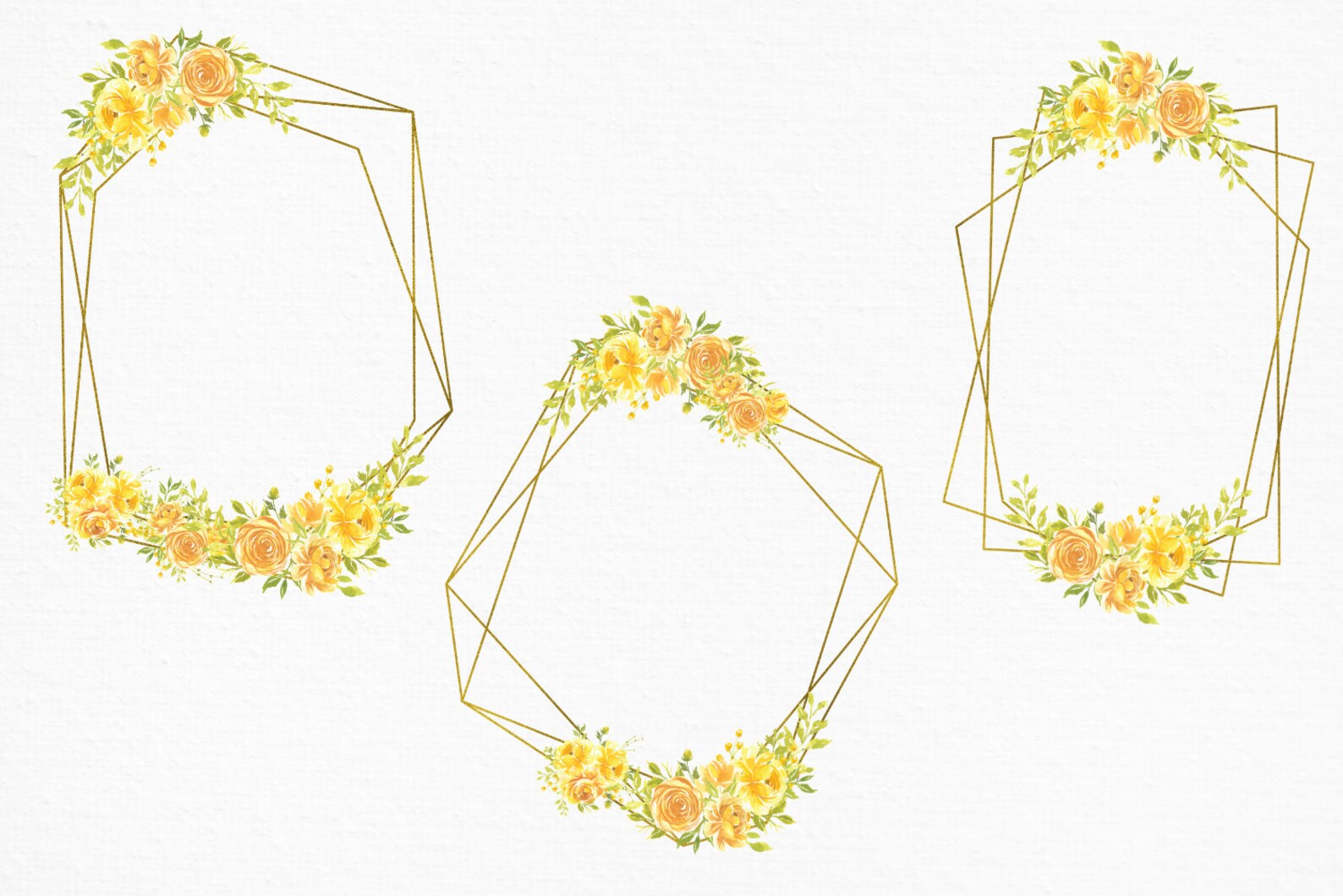 Yellow Watercolor Flowers Frames Geometric Gold Frames - Etsy