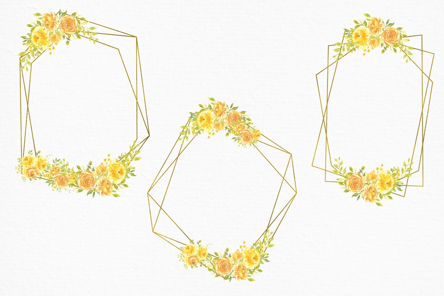 Yellow Watercolor Flowers Frames Geometric Gold Frames - Etsy