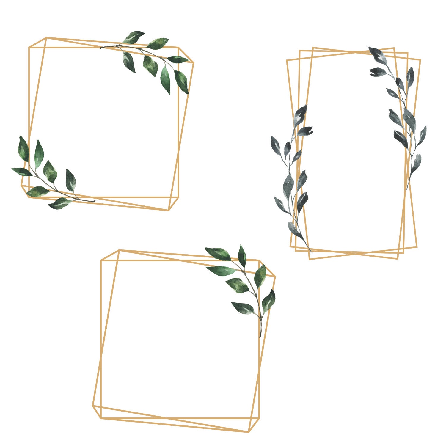 Elegant Minimal Geometric Frames, Botanical Watercolor Frames Clipart ...