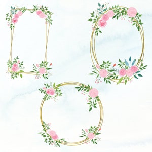 20 Decorative Frames, Watercolor Floral Geometric Frames, Rose and ...