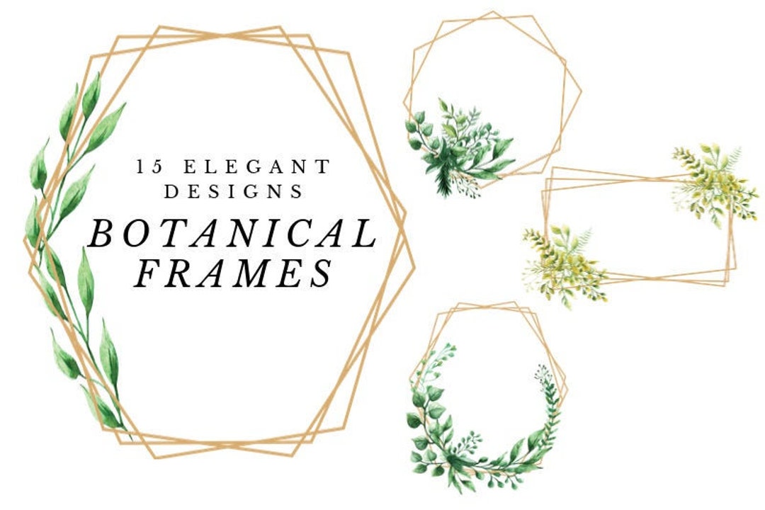 Minimal Geometric Frames, Botanical Watercolor Frames Clipart, Green ...