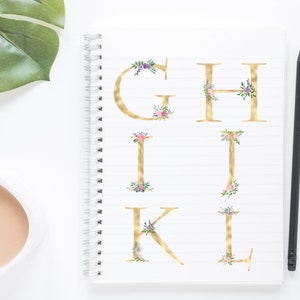 Delicate Roses Floral Printable Alphabet, Gold Foil Alphabet, Floral ...