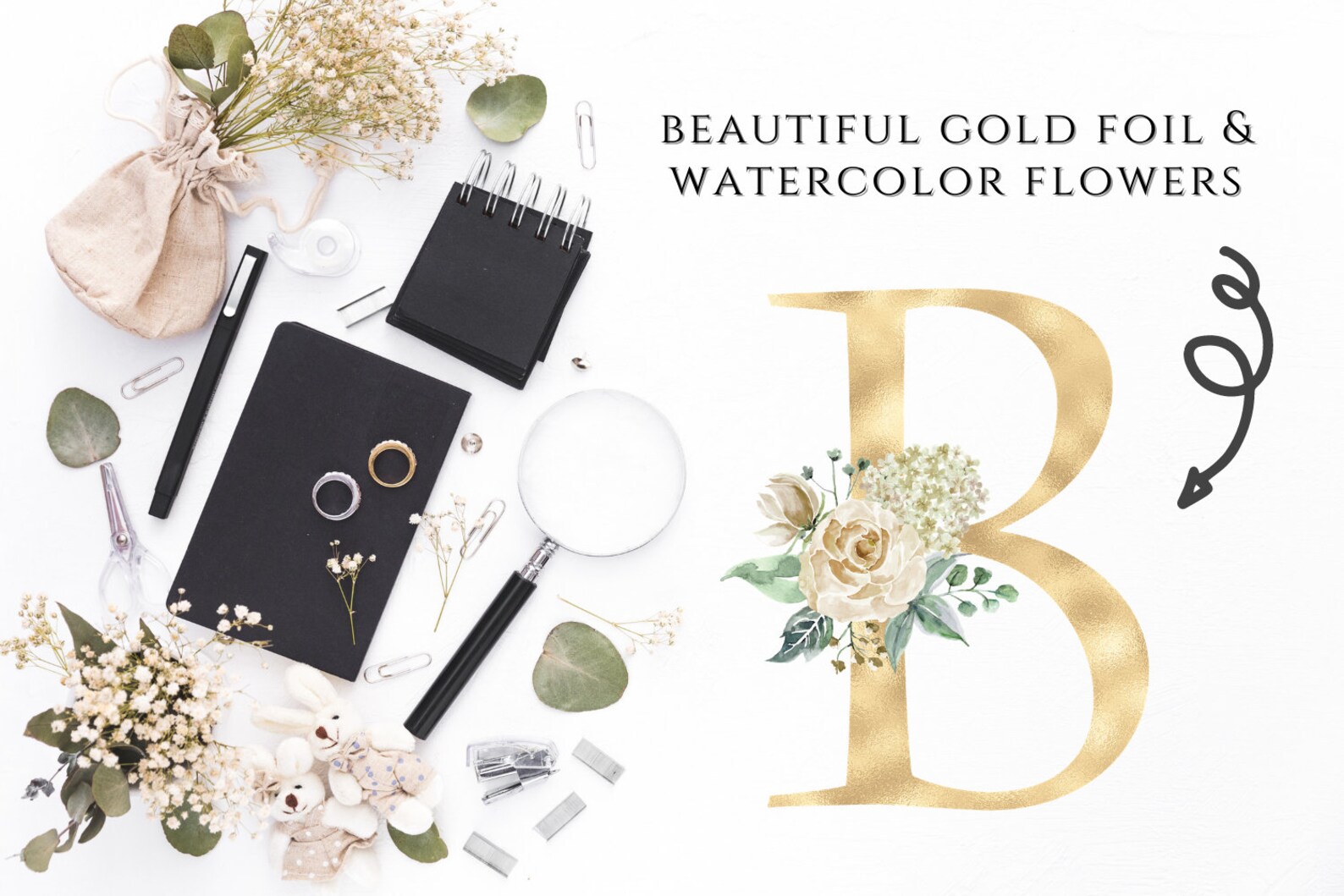 Gold Foil Alphabet With Flowers, Floral Alphabet, Rose Wedding Alphabet ...