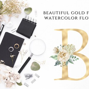 Gold Foil Alphabet With Flowers, Floral Alphabet, Rose Wedding Alphabet ...