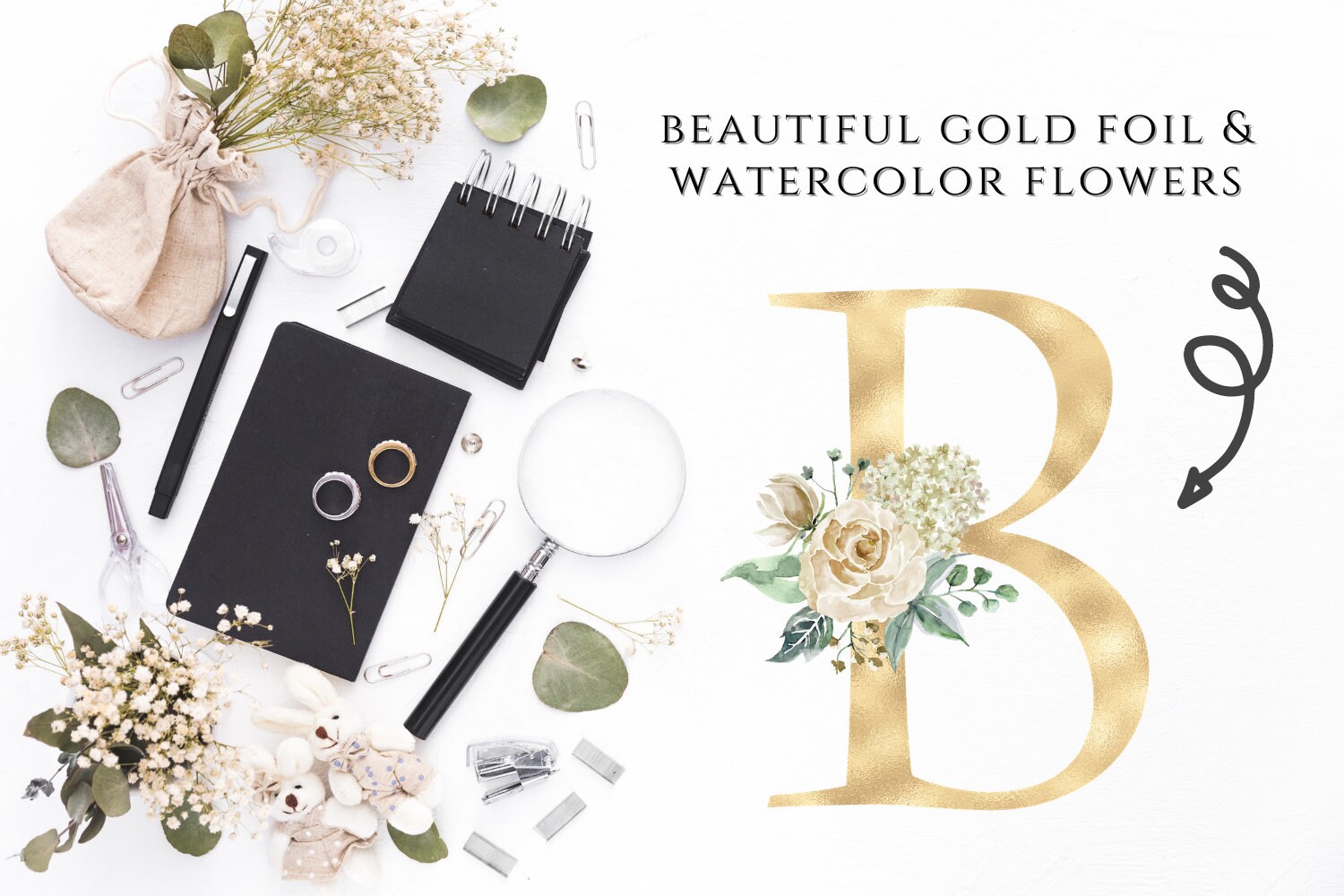 Gold Foil Alphabet With Flowers, Floral Alphabet, Rose Wedding Alphabet ...