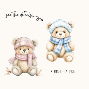 Watercolor Winter Teddy Bear Clipart, Nursery Wall Decor, Bear Baby ...