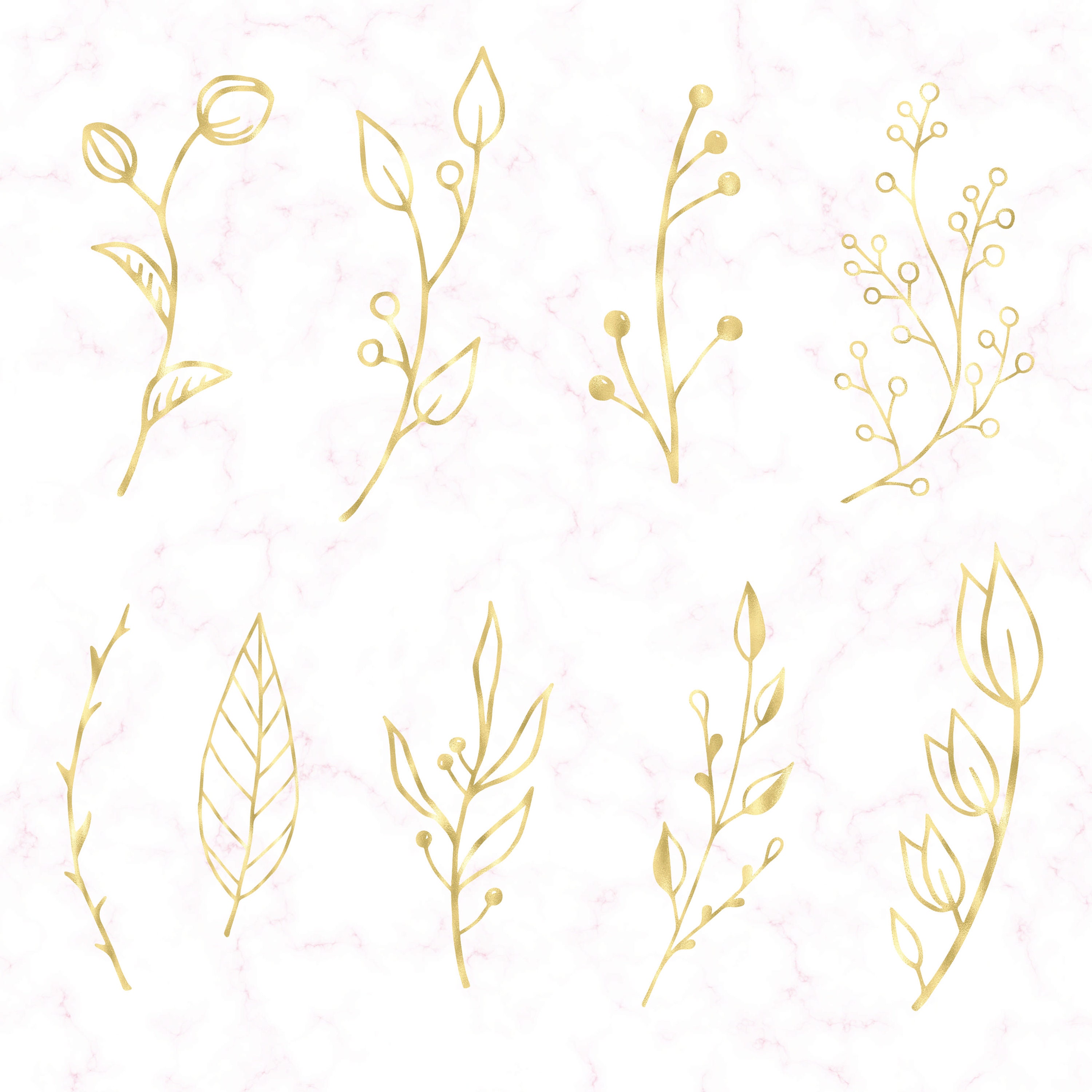 42 Gold Floral Clip Arts, Gold Flower Elements, Hand Drawn Floral ...