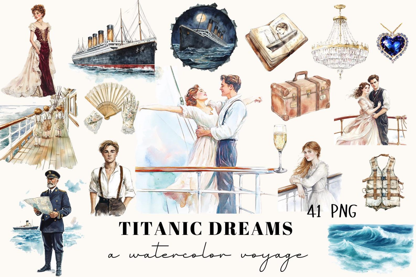 Titanic Clipart Bundle | Vintage Ocean Liner Watercolor Illustrations ...