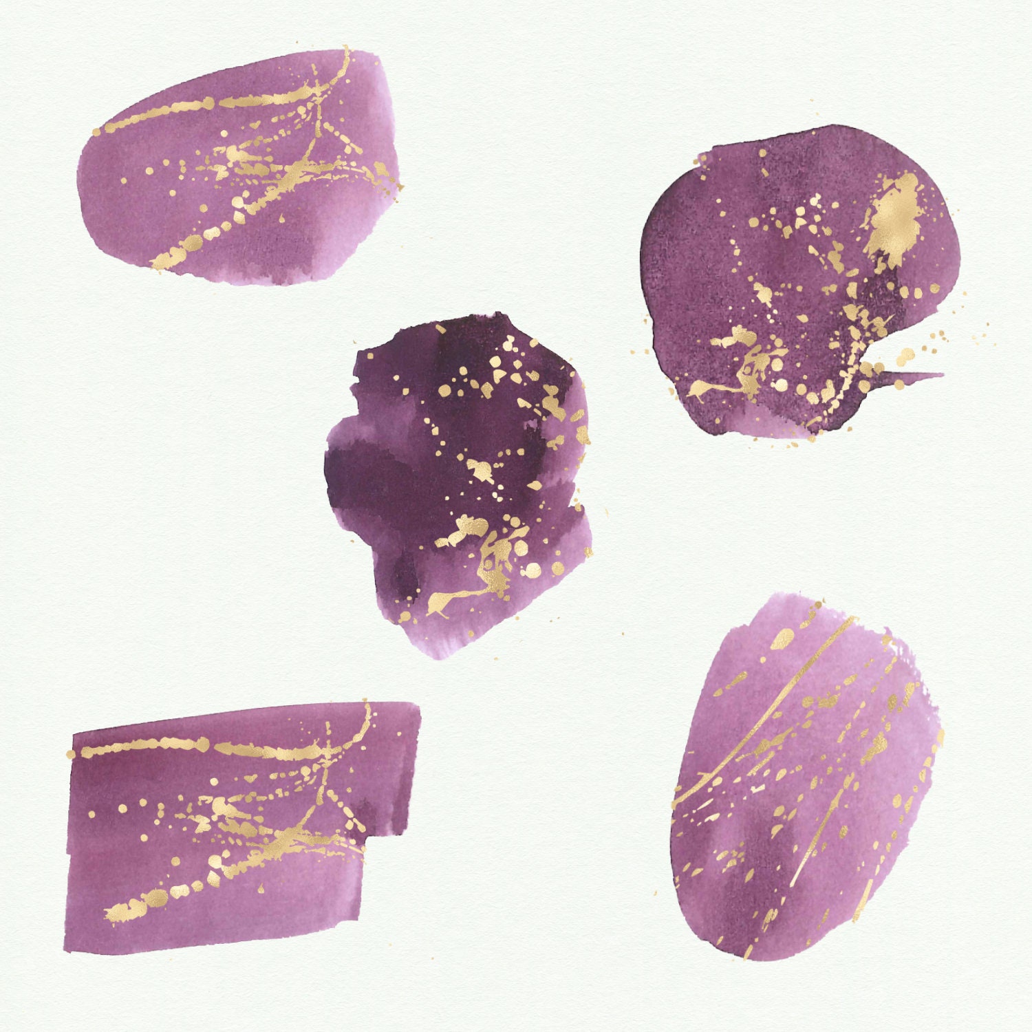 Gold and Purple Watercolor Splash Clipart, Purple Watercolor Brush ...