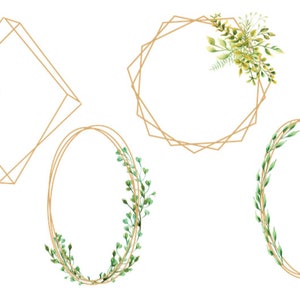 Minimal Geometric Frames, Botanical Watercolor Frames Clipart, Green ...