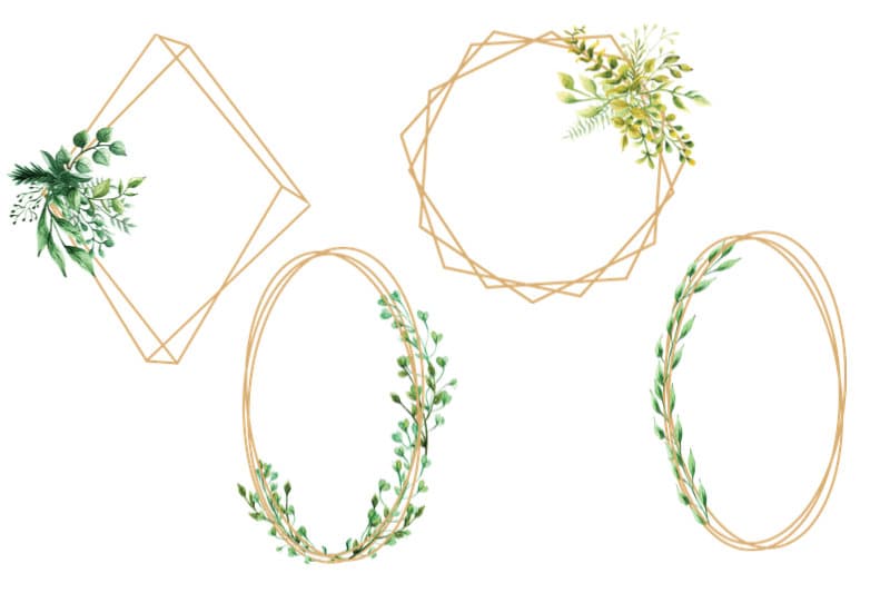 Minimal Geometric Frames, Botanical Watercolor Frames Clipart, Green ...