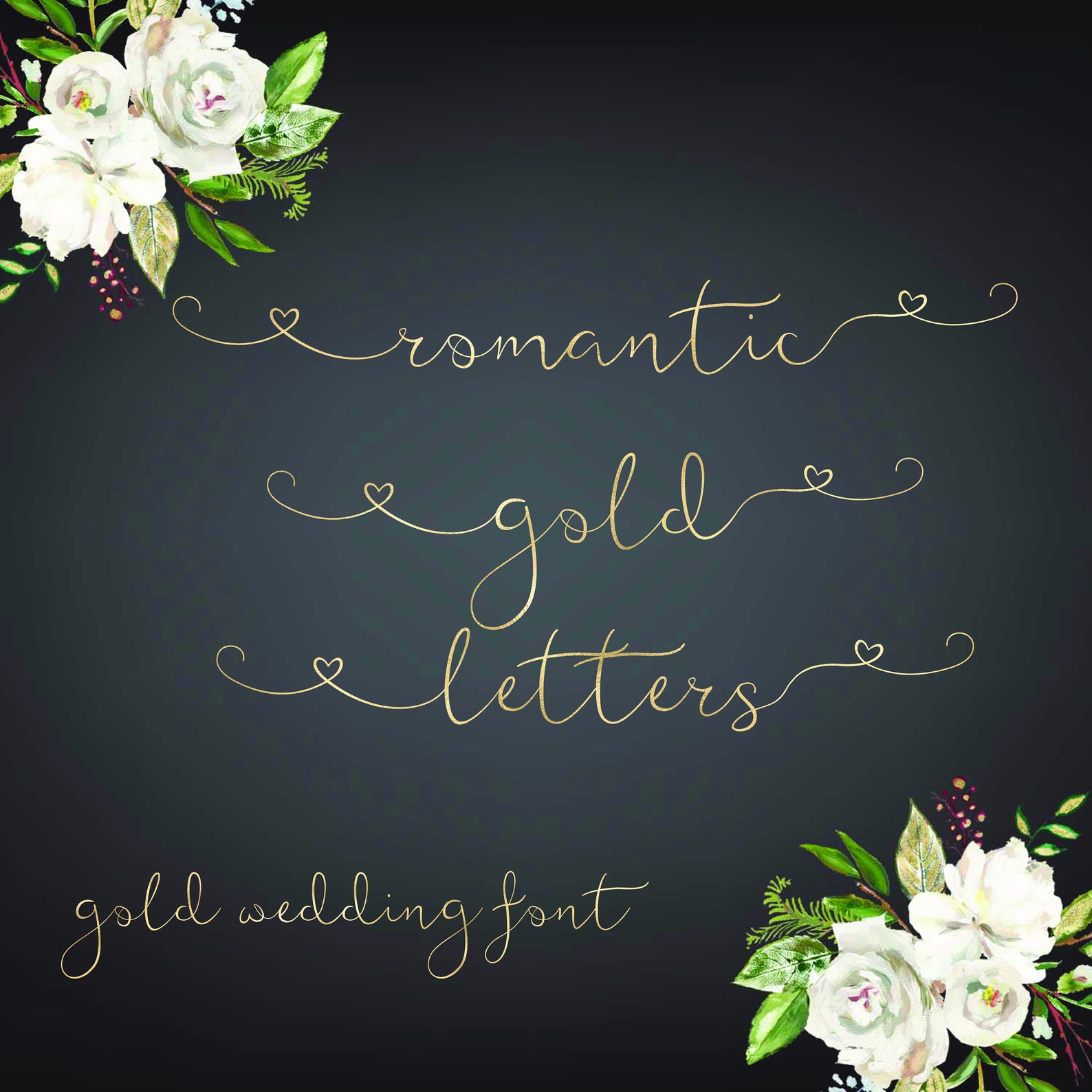 Gold Letters With Hearts, Gold Foil Alphabet, Gold Letters Clipart - Etsy