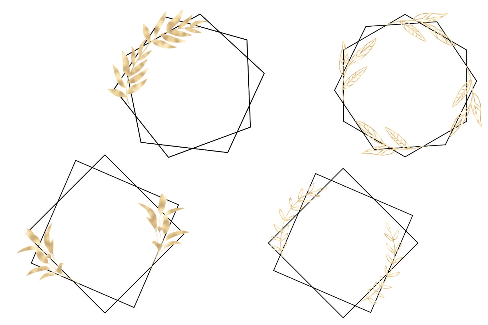 Minimal Geometric Frames, Gold Frames Clipart, Frames With Golden ...