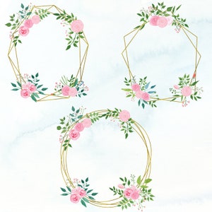20 Decorative Frames, Watercolor Floral Geometric Frames, Rose and ...