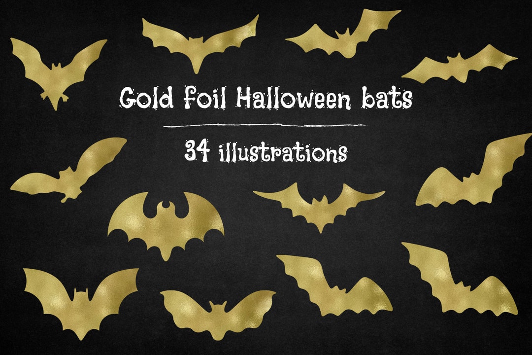 Gold Bats Clipart, Bats Illustration, Halloween Bats, Vintage Halloween ...