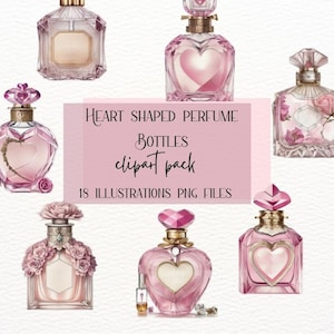Watercolor Heart Shaped Pink Perfume Bottles Clipart - Etsy