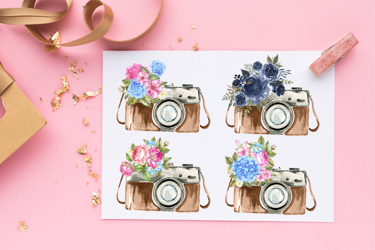 Floral Vintage Camera Clipart Retro Watercolor Photo Tape - Etsy