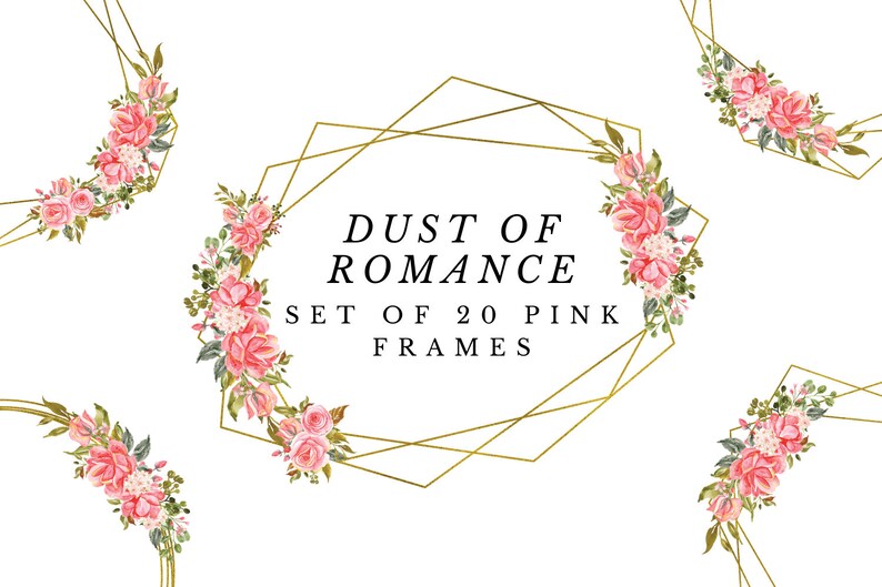 Pink Romantic Geometric Gold Frames, Floral Crystal Frames, Wedding ...