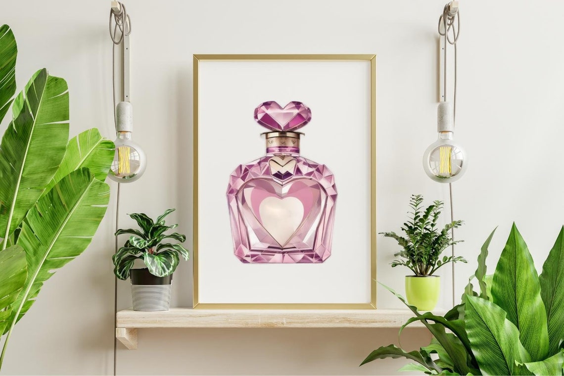 Watercolor Heart Shaped Pink Perfume Bottles Clipart - Etsy
